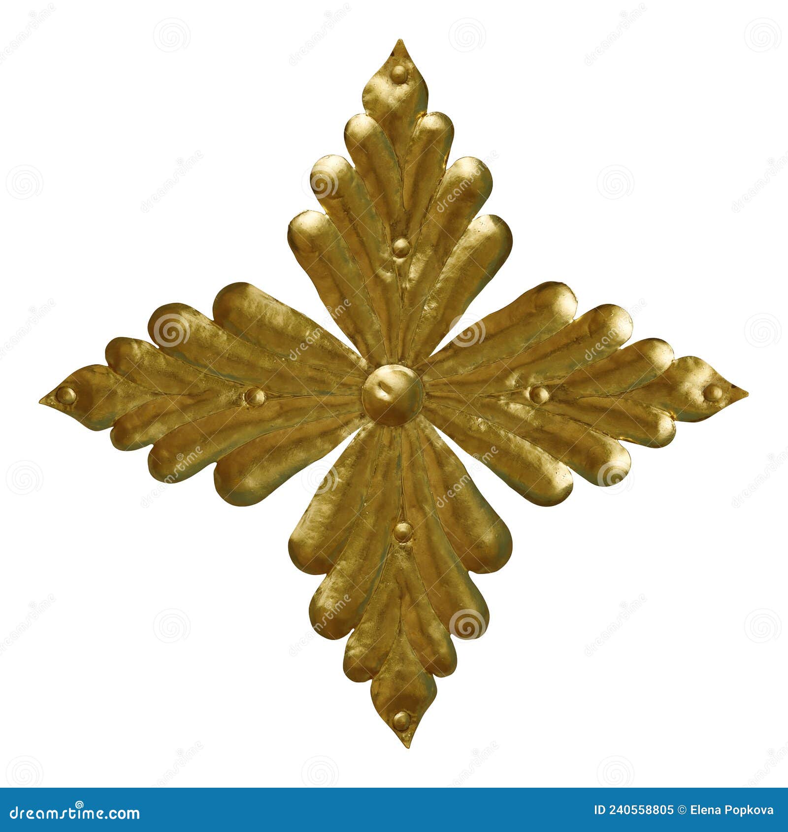Golden Decorative Element with Floral Pattern Isolated on White ...