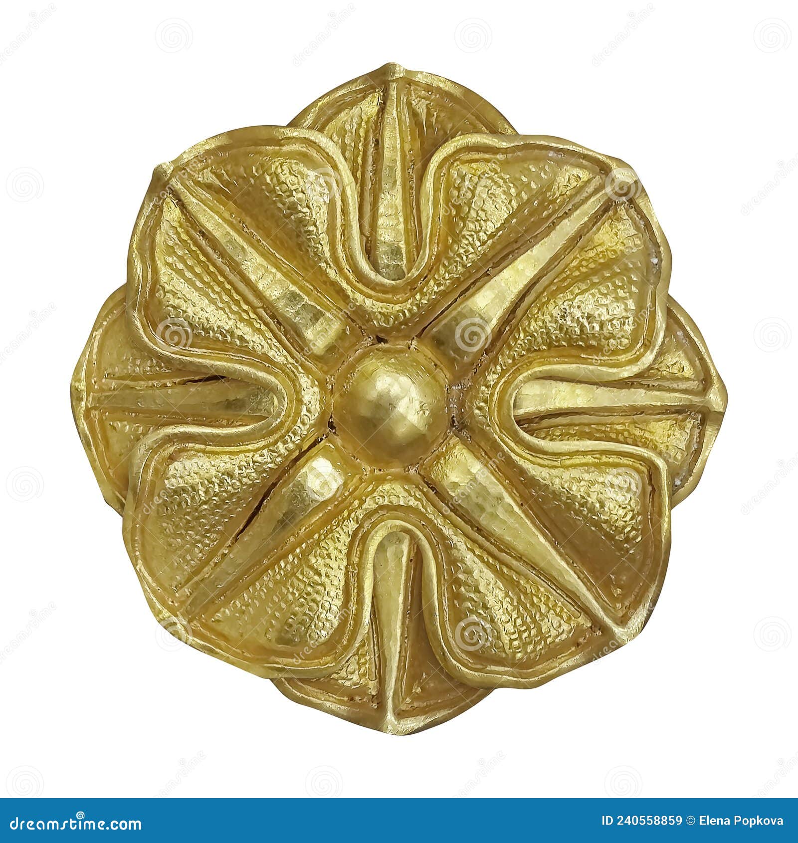 Golden Decorative Element with Floral Pattern Isolated on White ...