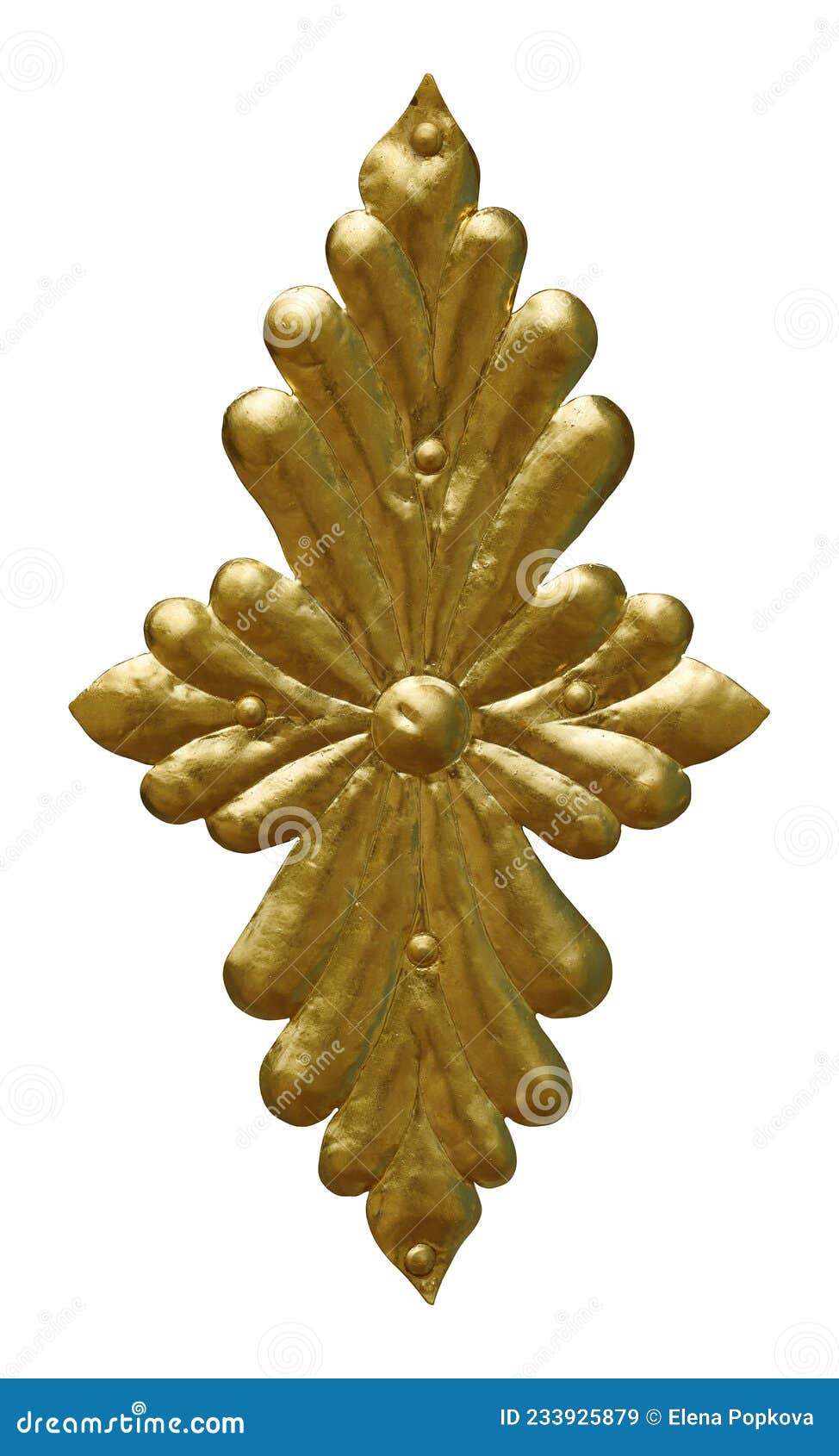 Golden Decorative Element with Floral Pattern Isolated on White ...