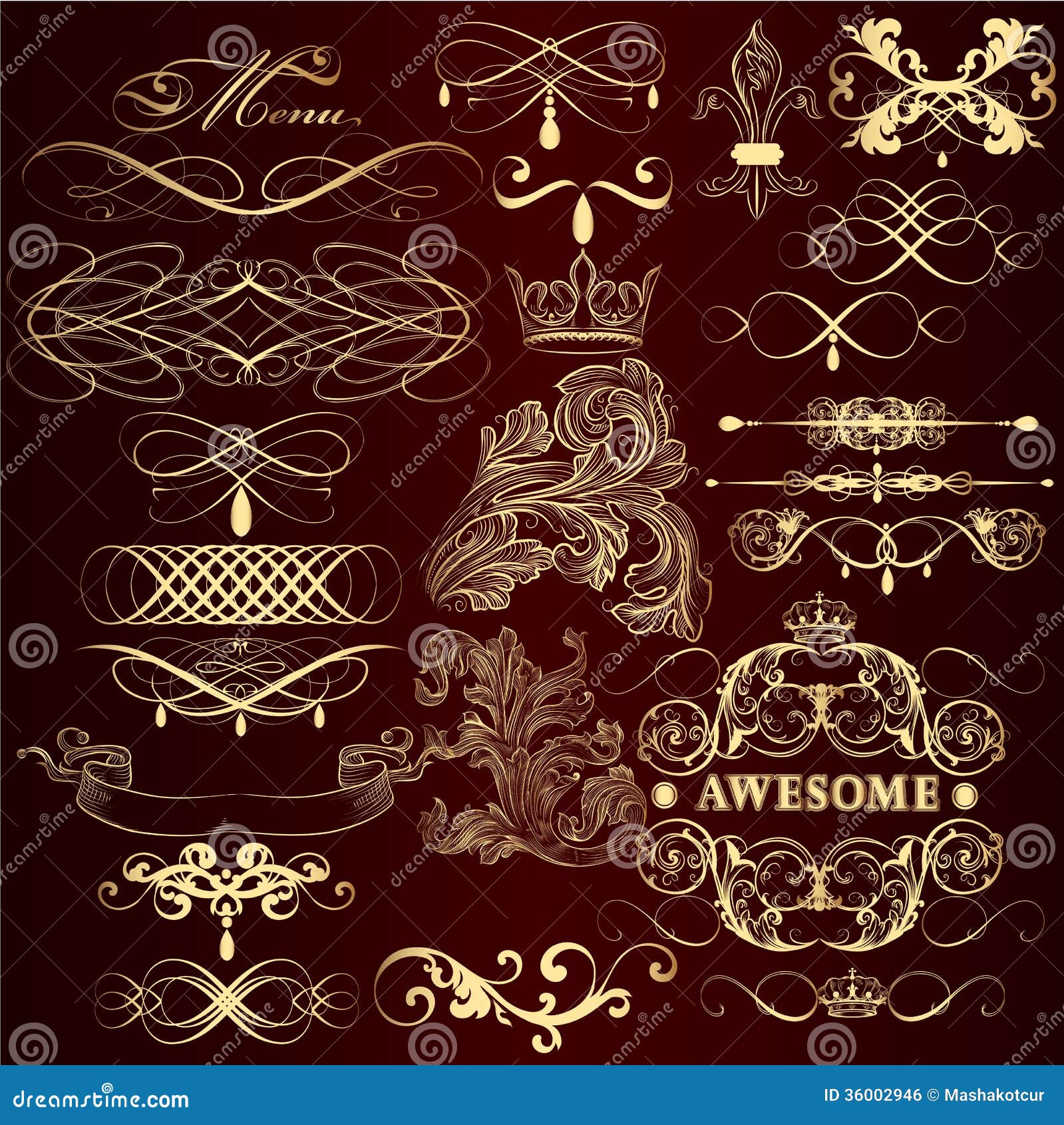 Golden Decorative Elements Set in Vintage Style Stock Vector ...