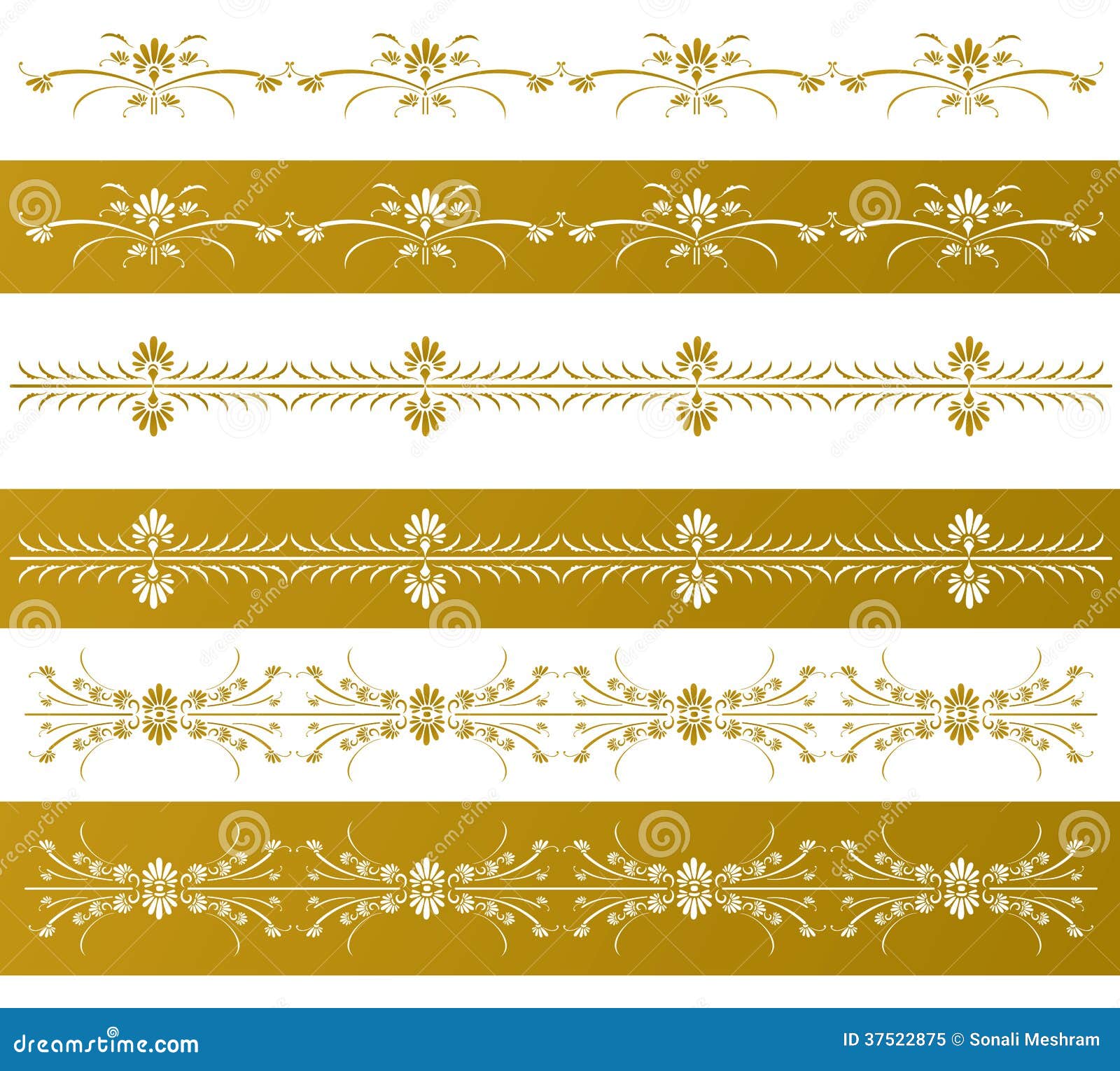 Golden Decorative Floral Borders Royalty Free Stock Photo - Image: 37522875