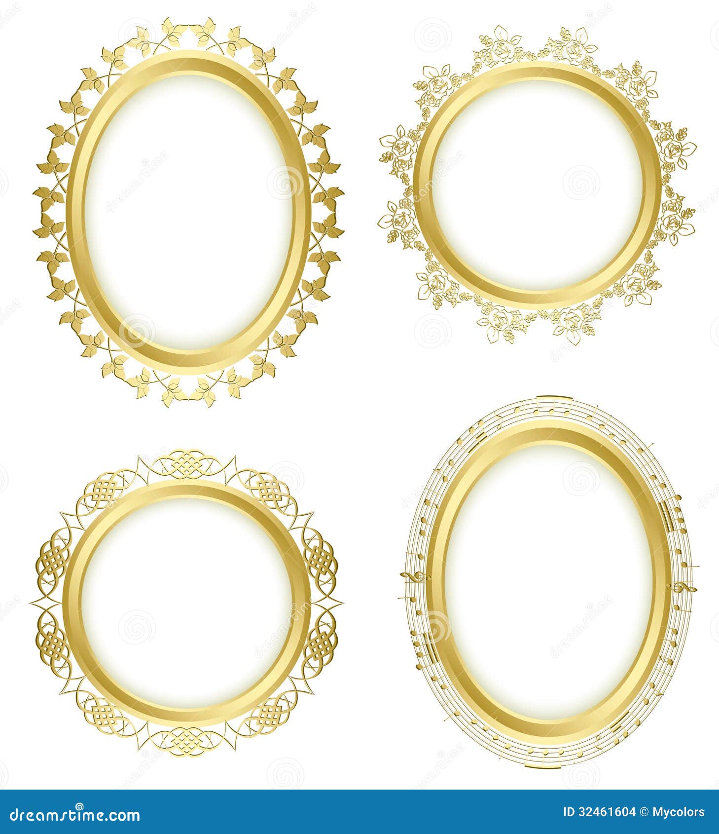 Golden Decorative Frames with Flora and Notes Stock Vector ...
