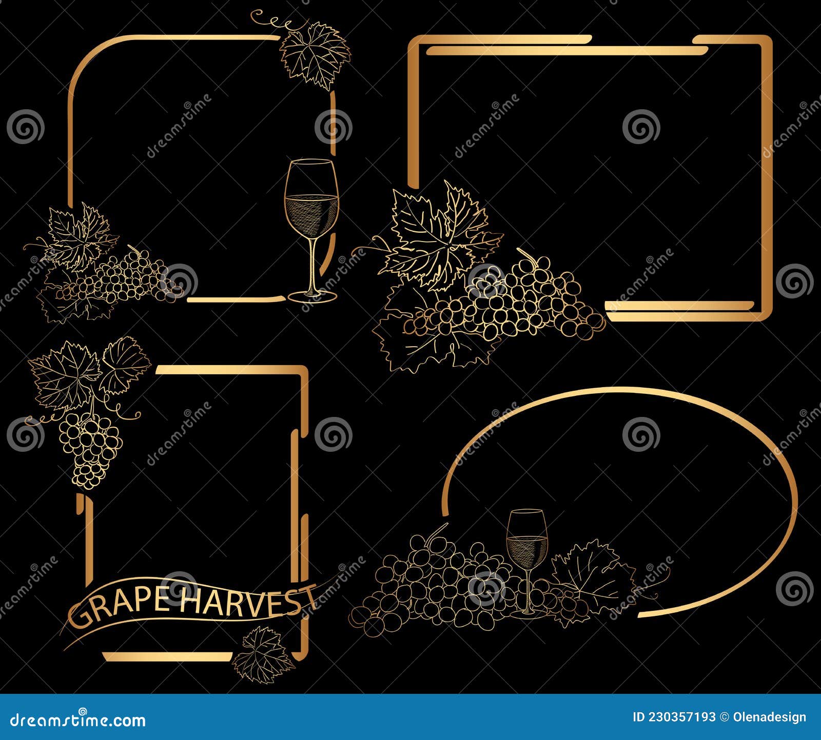 Golden Decorative Frames - Vector Elements for Grape Harvest Event ...