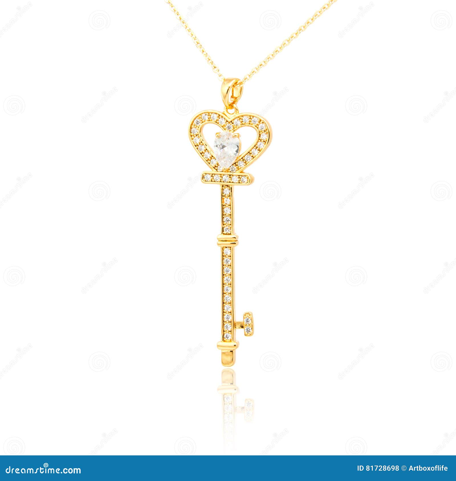 Golden Diamond Key Pendant Isolated on White Stock Photo - Image of ...