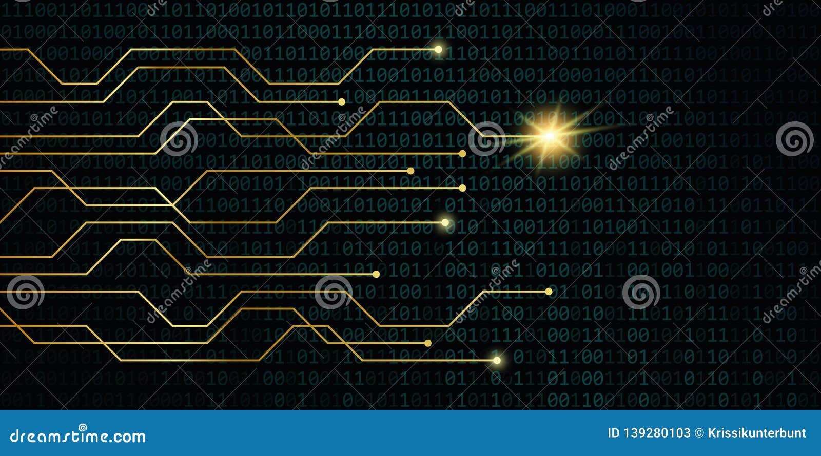 Golden Digital Network Power with Binary Code Background Stock Vector ...