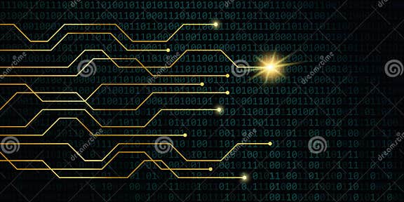 Golden Digital Network Power with Binary Code Background Stock Vector - Illustration of gold ...