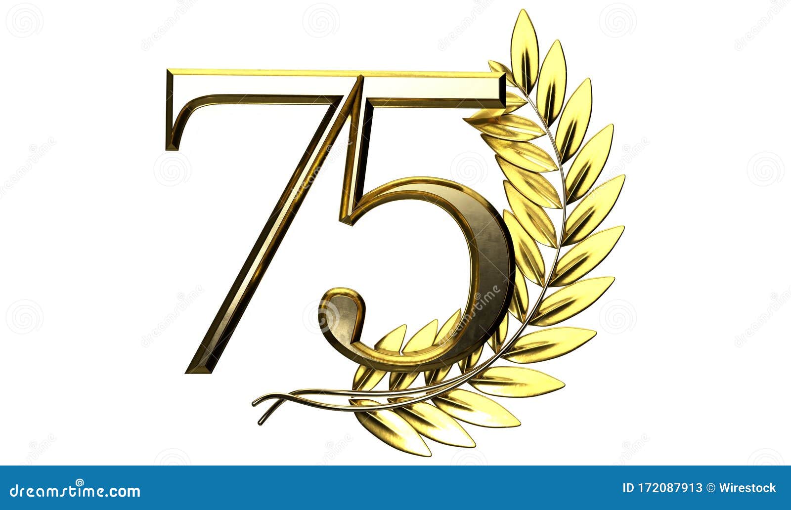 Golden Digital Number Seventy-five and Laurel on a White Background ...