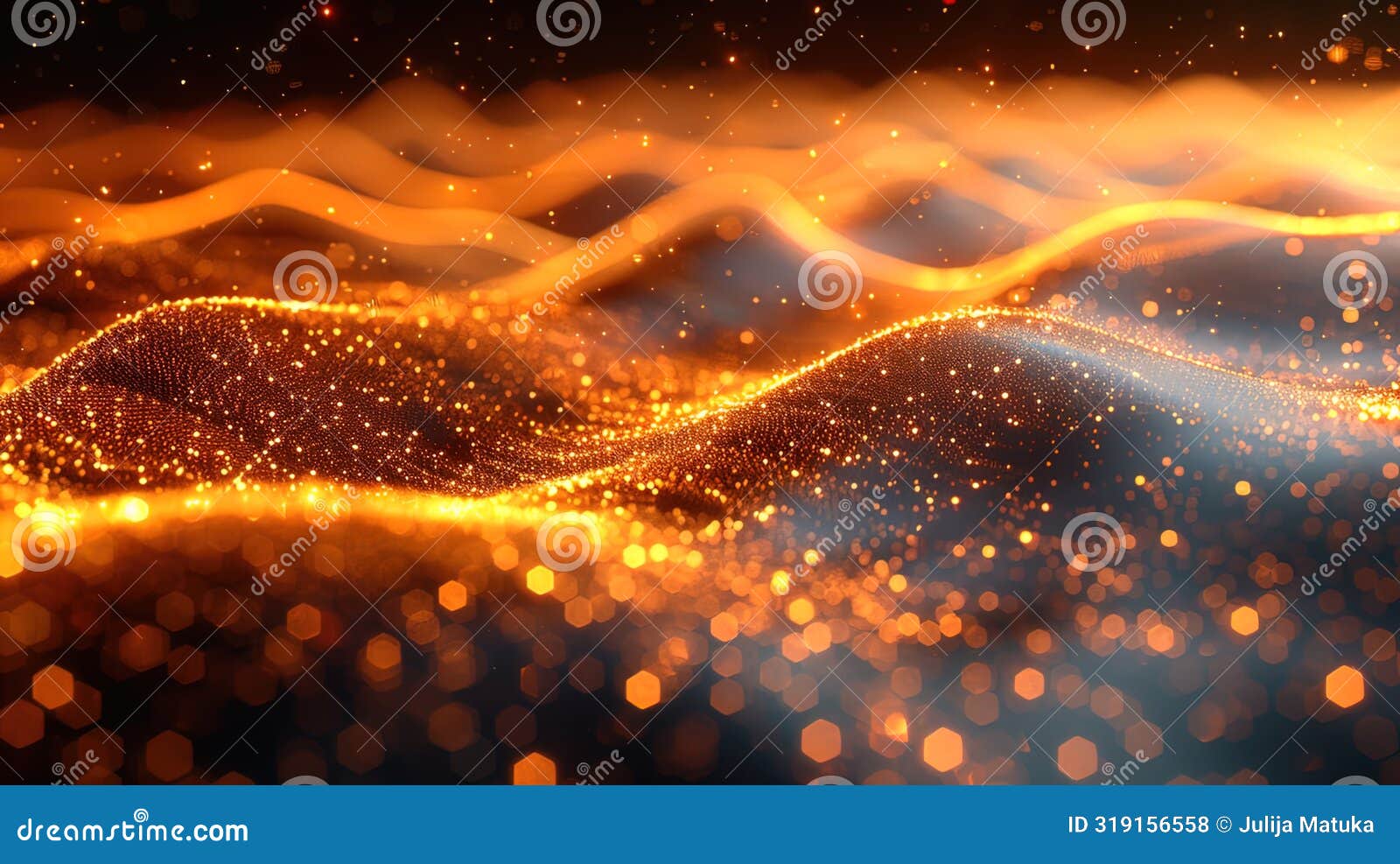 Golden Digital Waves Cascading Across the Screen, Creating a Dynamic ...