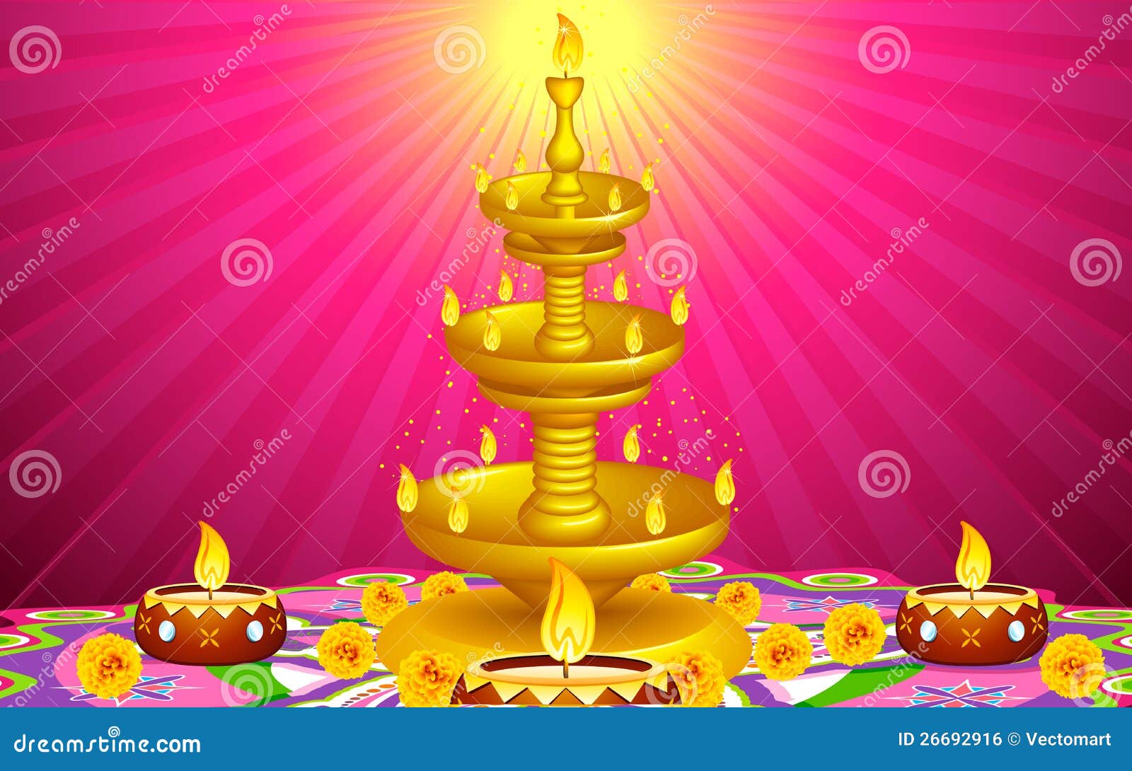 Golden Diya Stand stock vector. Illustration of culture - 26692916
