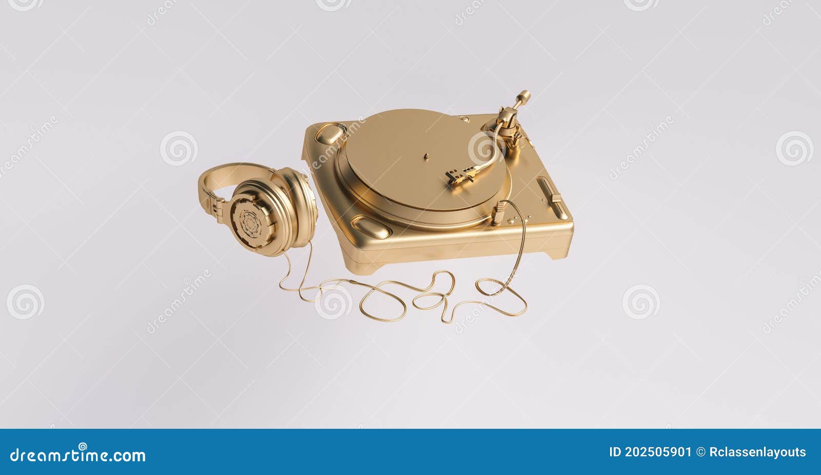 Golden DJ Deck with Headphones, Party Concept Image Stock Illustration ...