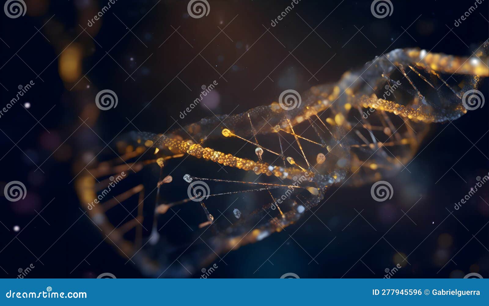 Golden DNA in a Dark Blue Background with Sparks. Science and ...