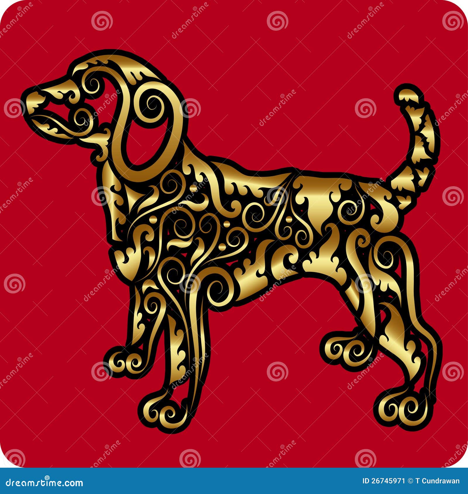 Golden dog ornament stock vector. Illustration of monochrome - 26745971