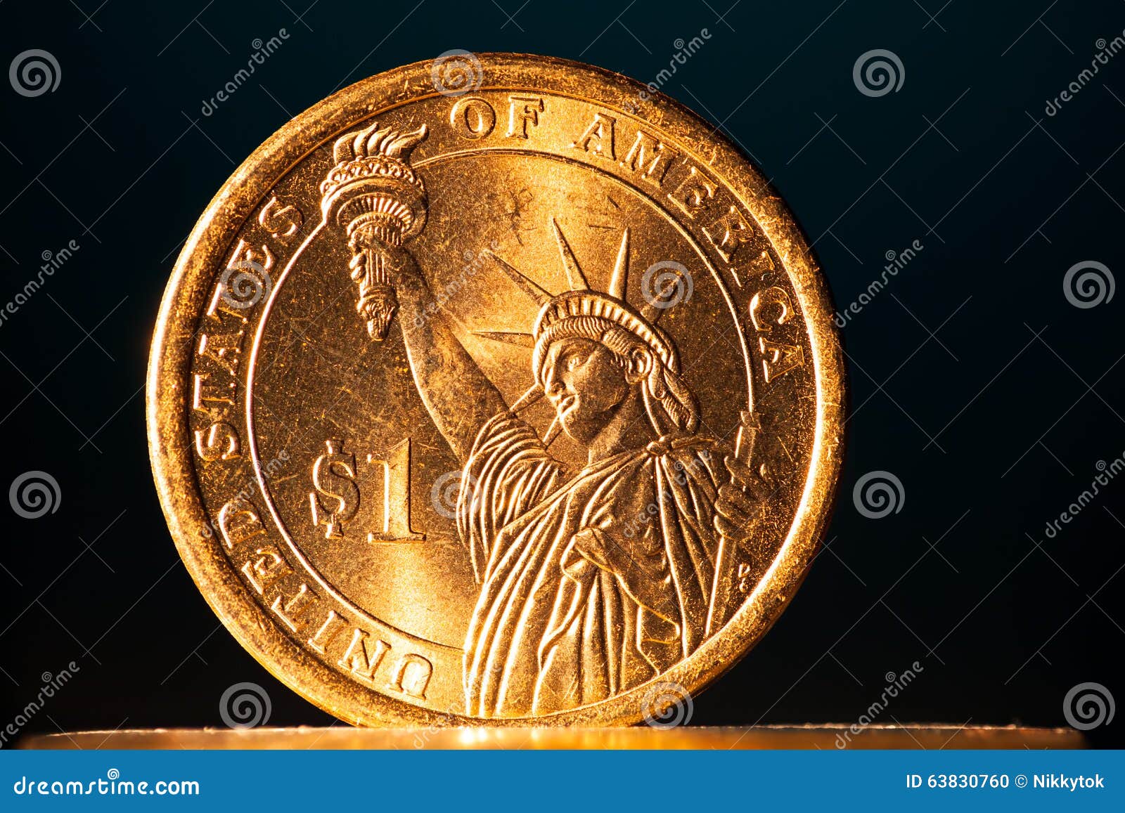 Golden dollar coin stock photo. Image of black, business - 63830760