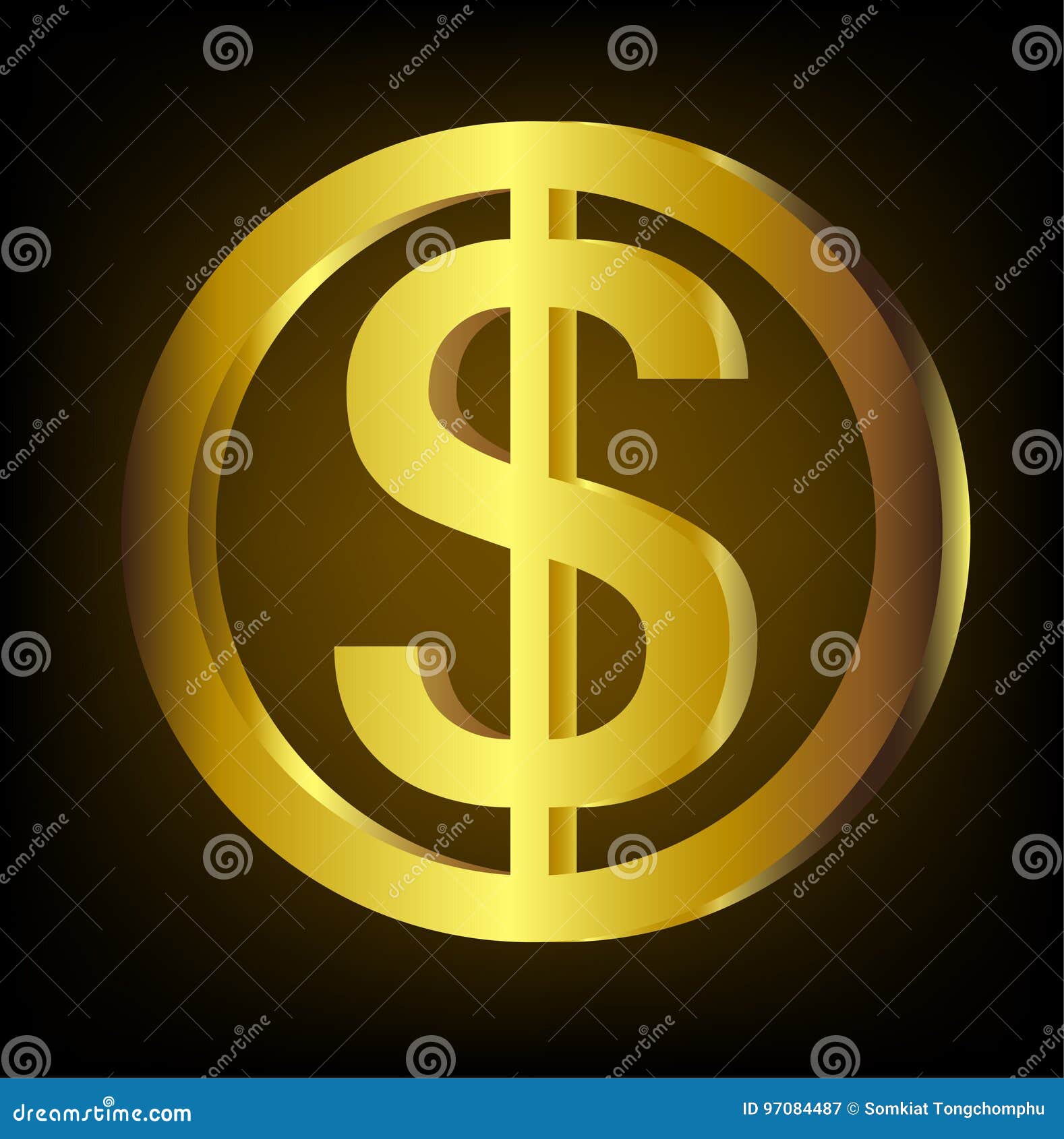 Golden dollar coin Vector stock vector. Illustration of currency - 97084487