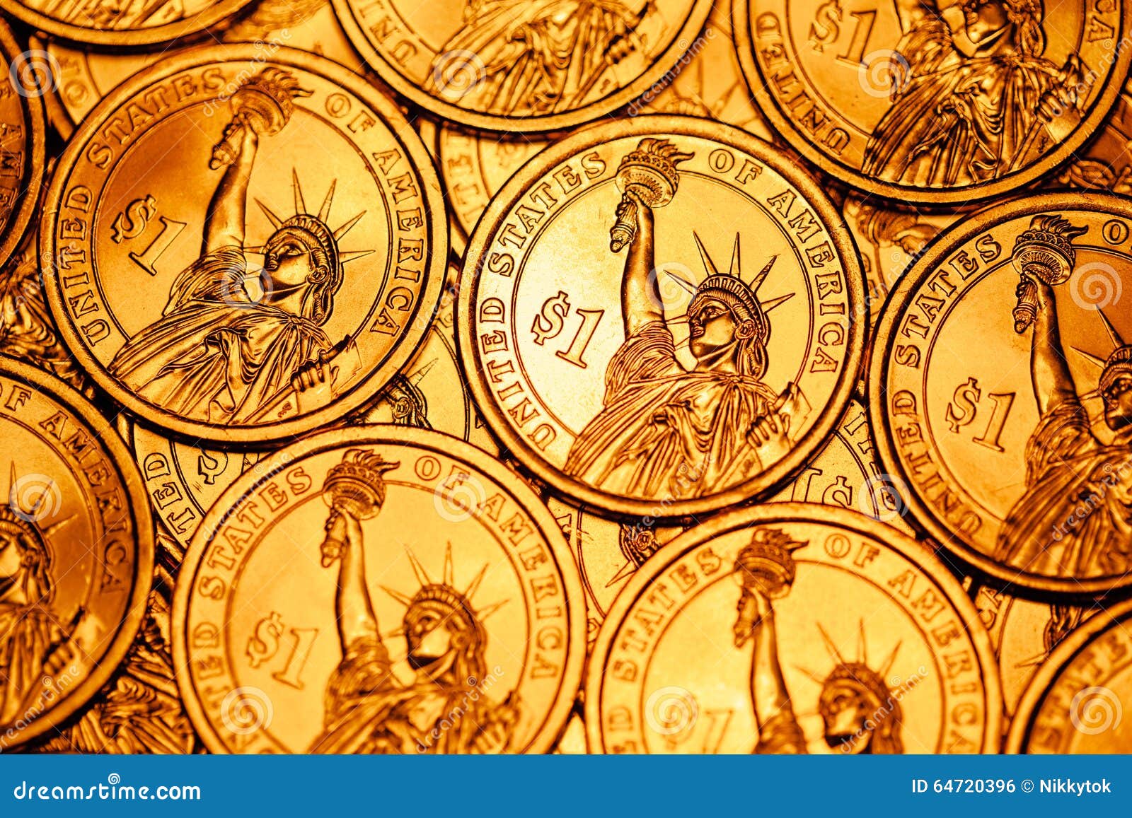 Golden Dollar Coins Background Stock Photo - Image of capital, earning ...