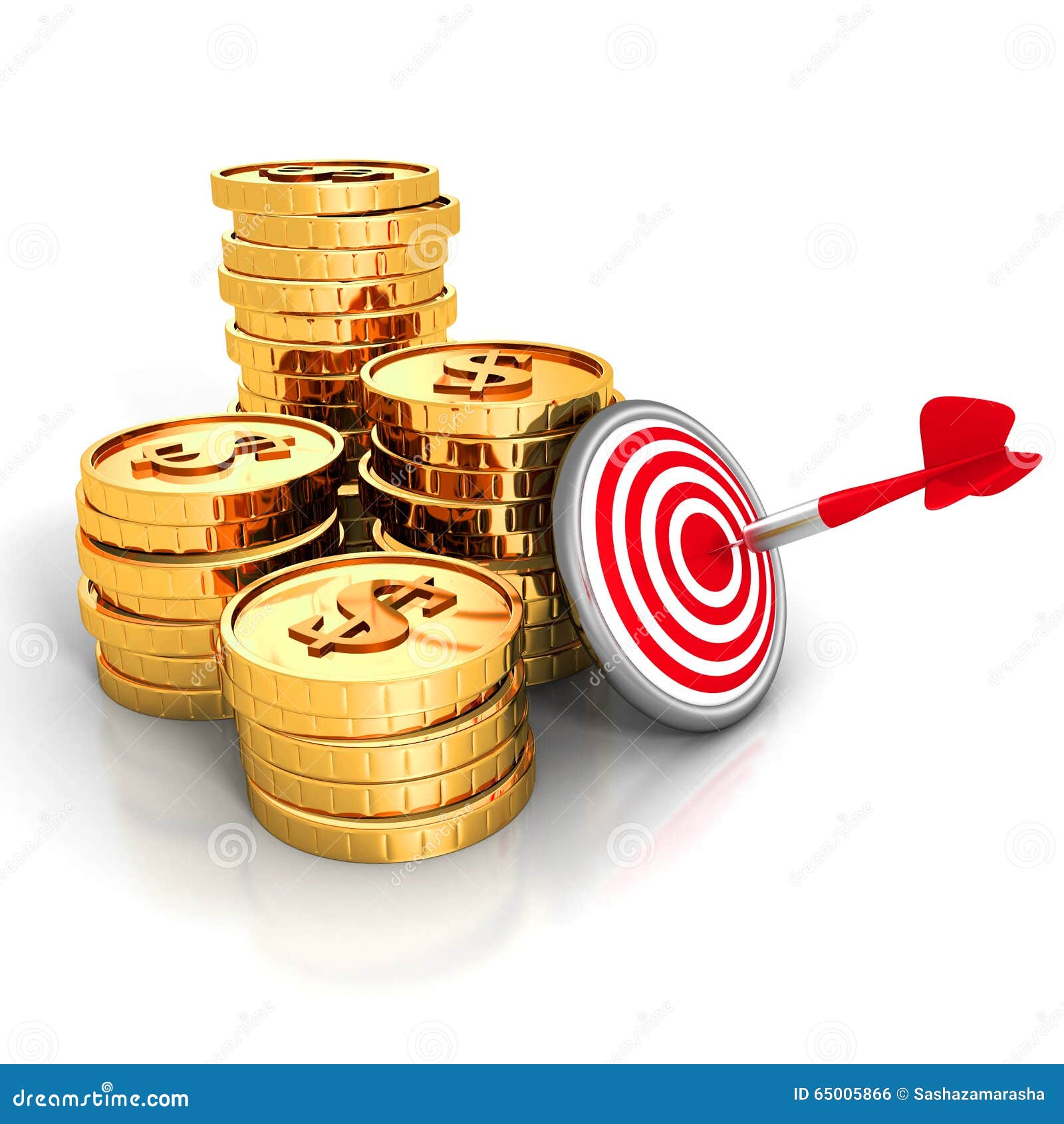 Golden Dollar Coins with Darts Target and Arrow Stock Illustration ...