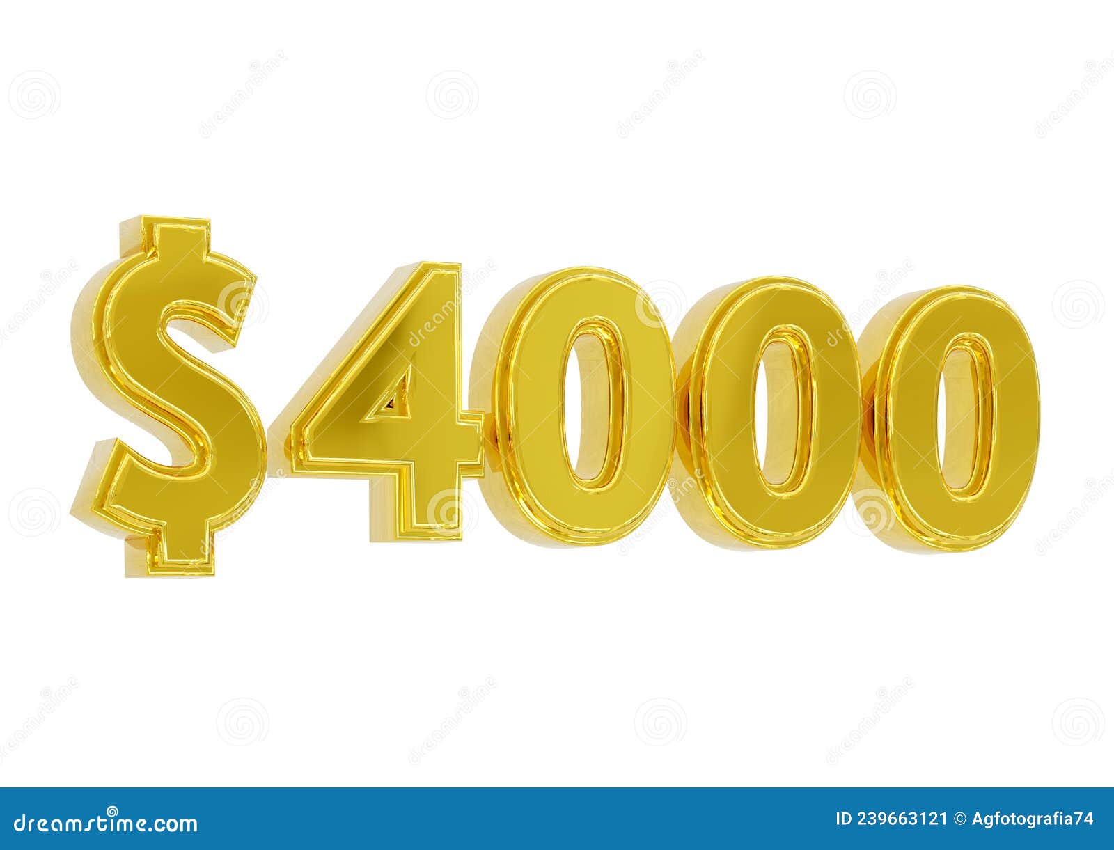 Golden 4000 Dollars Isolated On White Background, Gold Four Thousand ...
