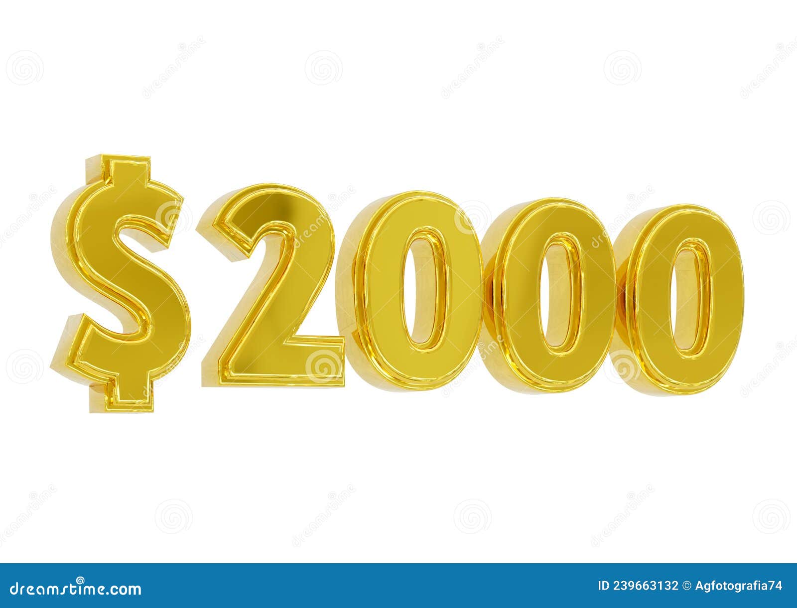 Golden 2000 Dollars Isolated On White Background, Gold Two Thousand ...