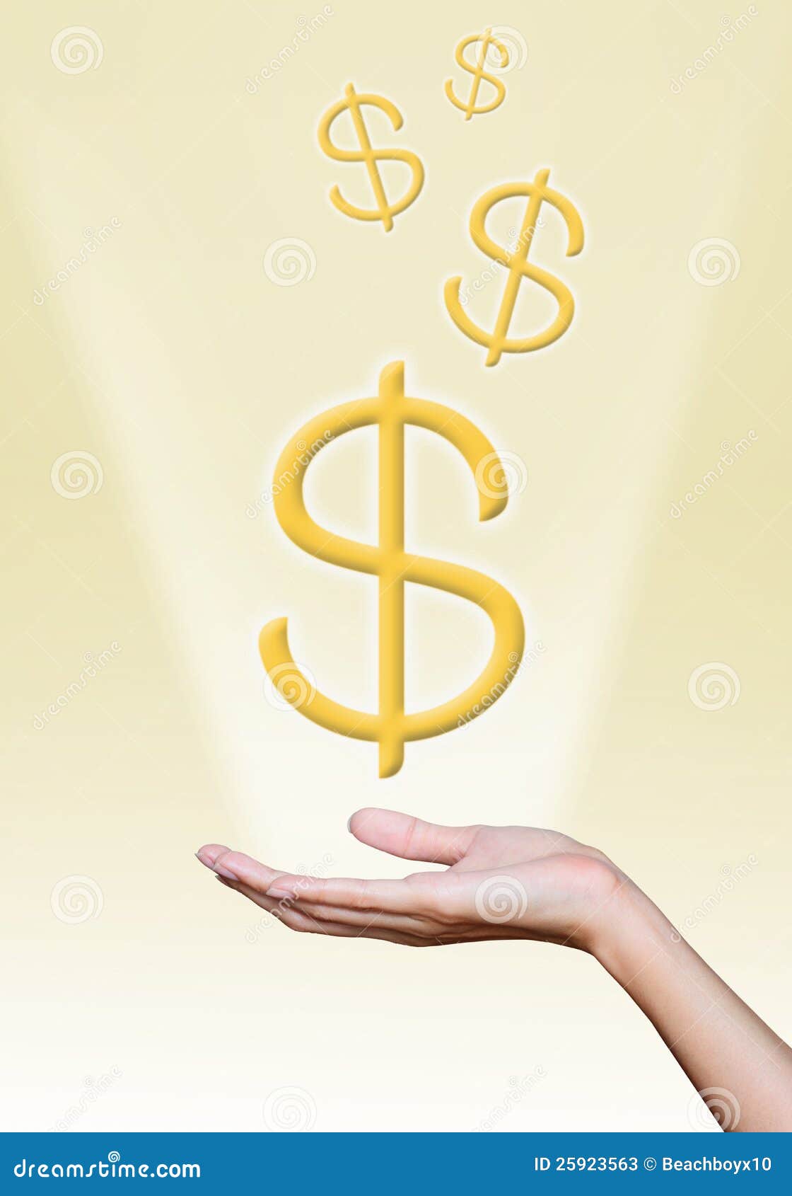 Golden Dollar Sign Over Hand Stock Image - Image of bill, funds: 25923563