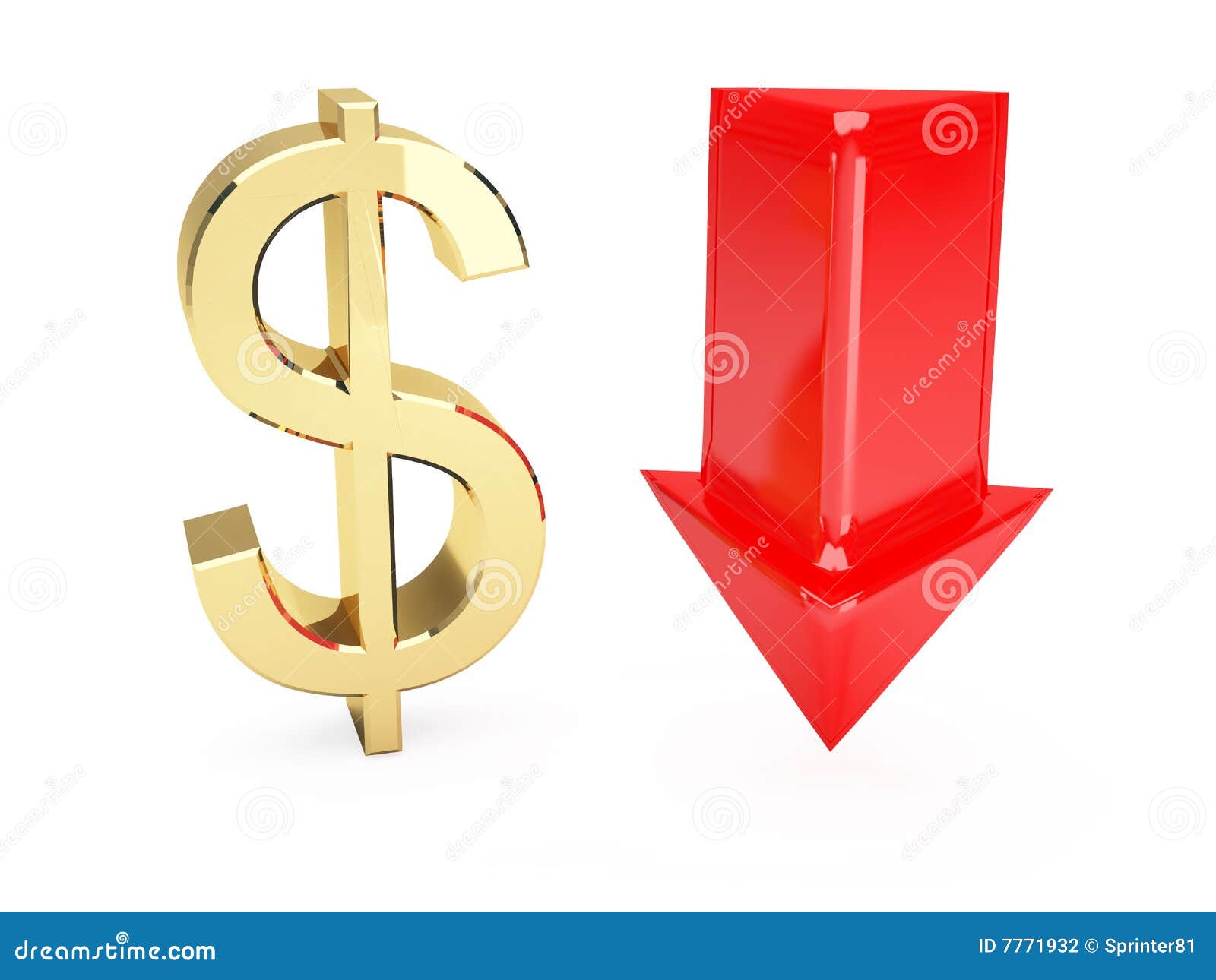 Golden Dollar Symbol And Down Arrows Stock Photo | CartoonDealer.com ...