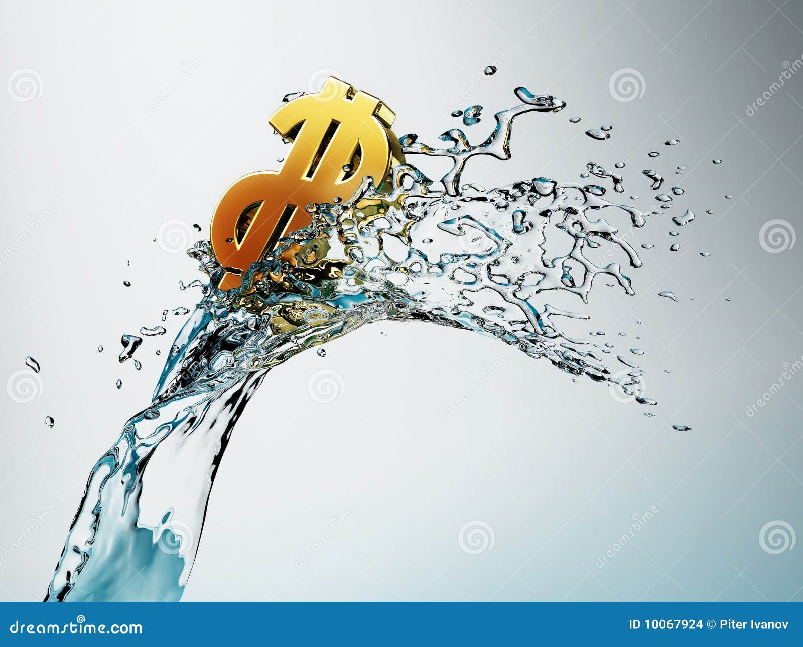 Golden dollar on wave stock illustration. Illustration of golden - 10067924