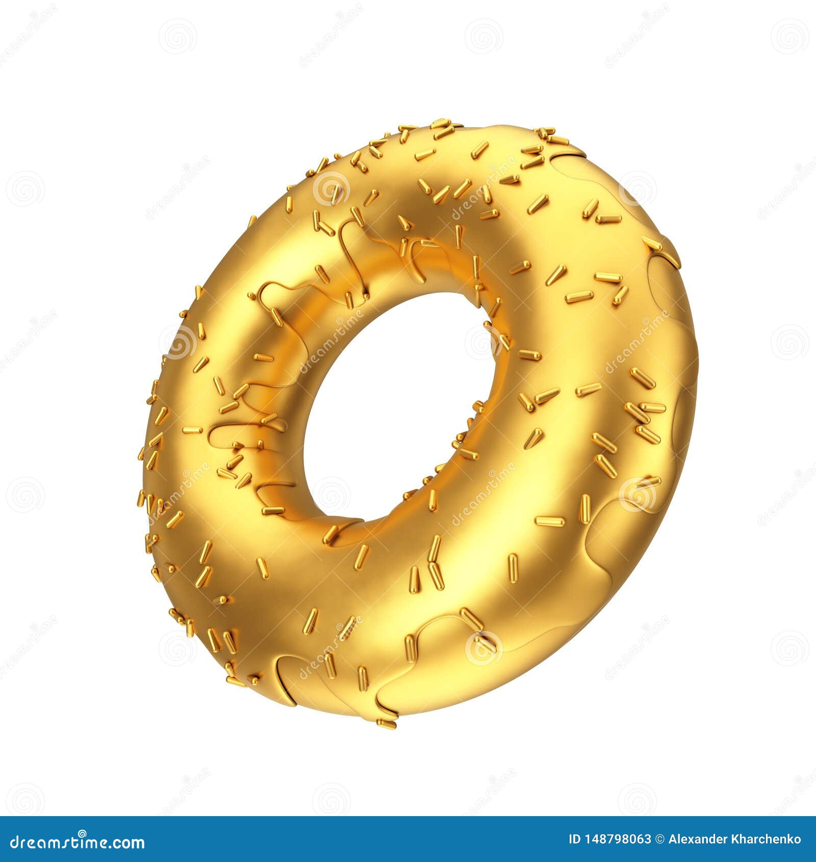 Golden Donut With Golden Sprinkles. 3d Rendering Stock Image ...