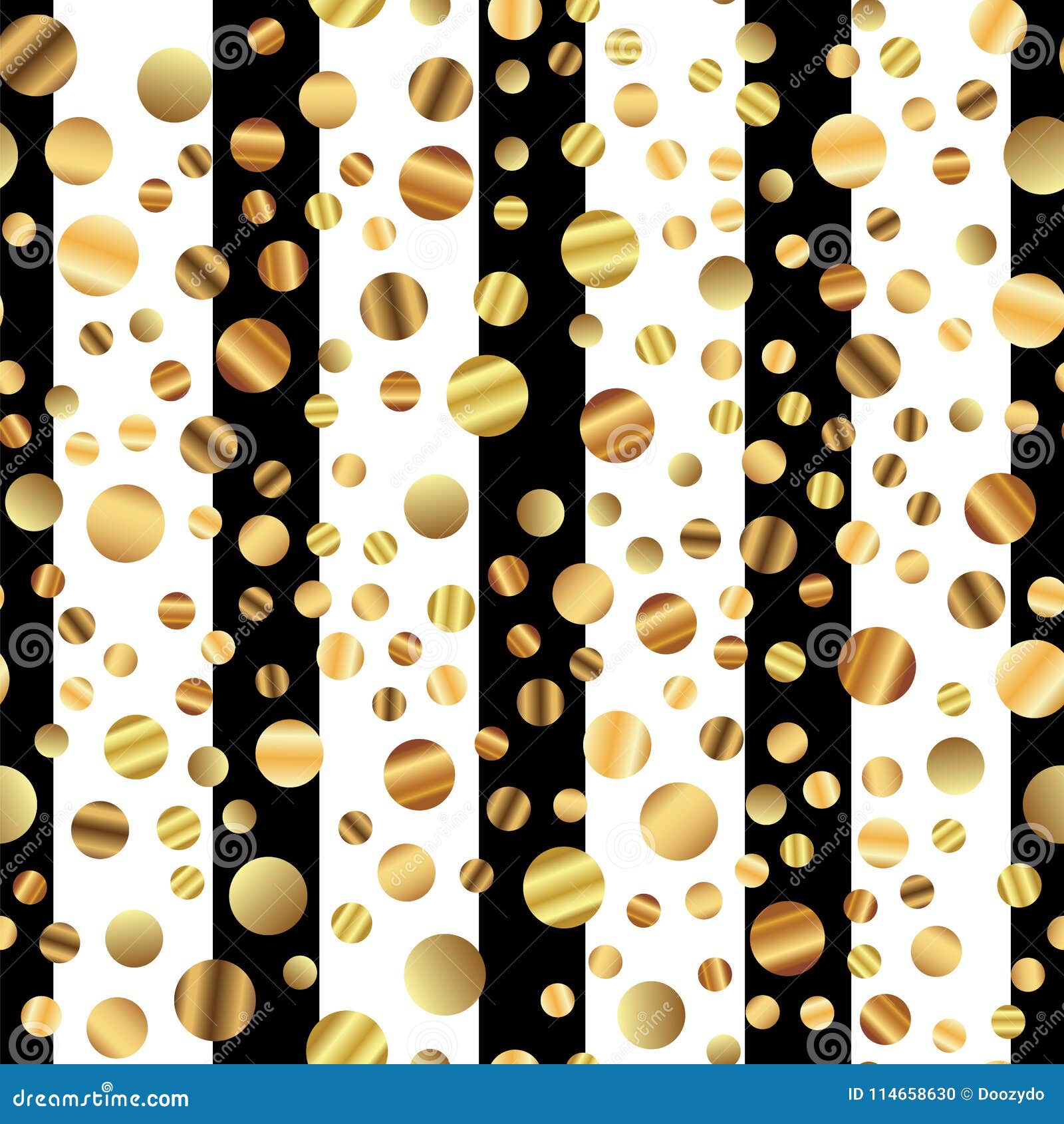 Golden Dots Pattern on Black and White Striped. Stock Vector ...