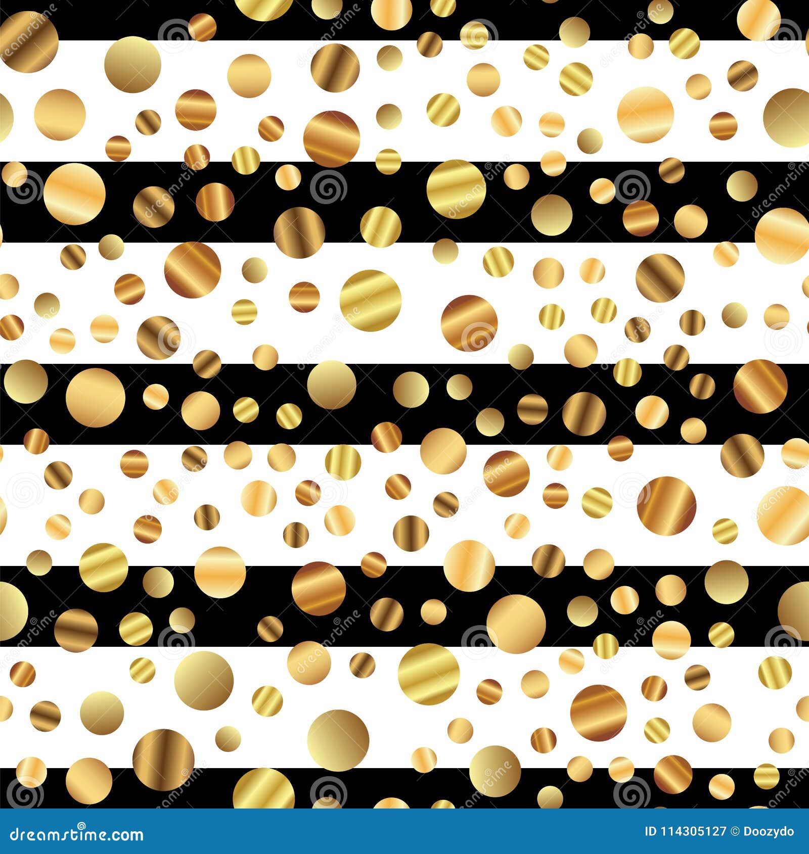 Golden Dots Pattern on Black and White Striped. Stock Vector ...