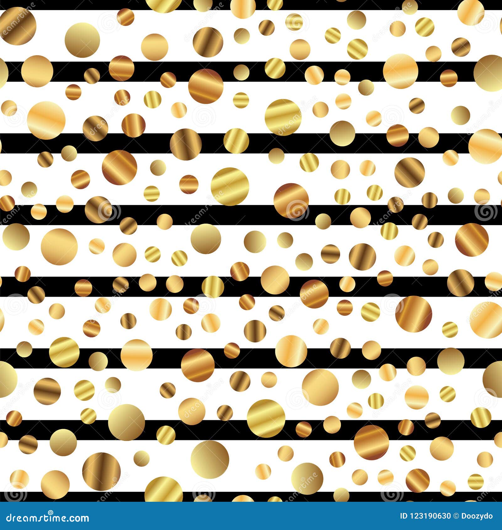 Golden Dots Pattern on Black and White Striped. Stock Vector ...