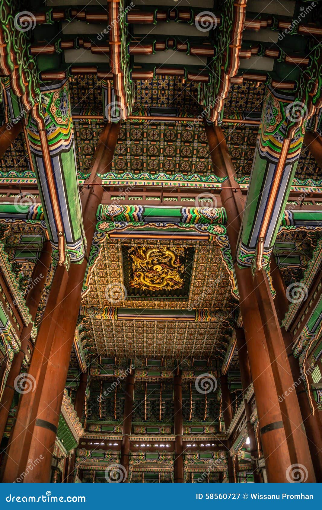 Golden Dragon Ceiling stock image. Image of seoul, gyeongbokgung - 58560727