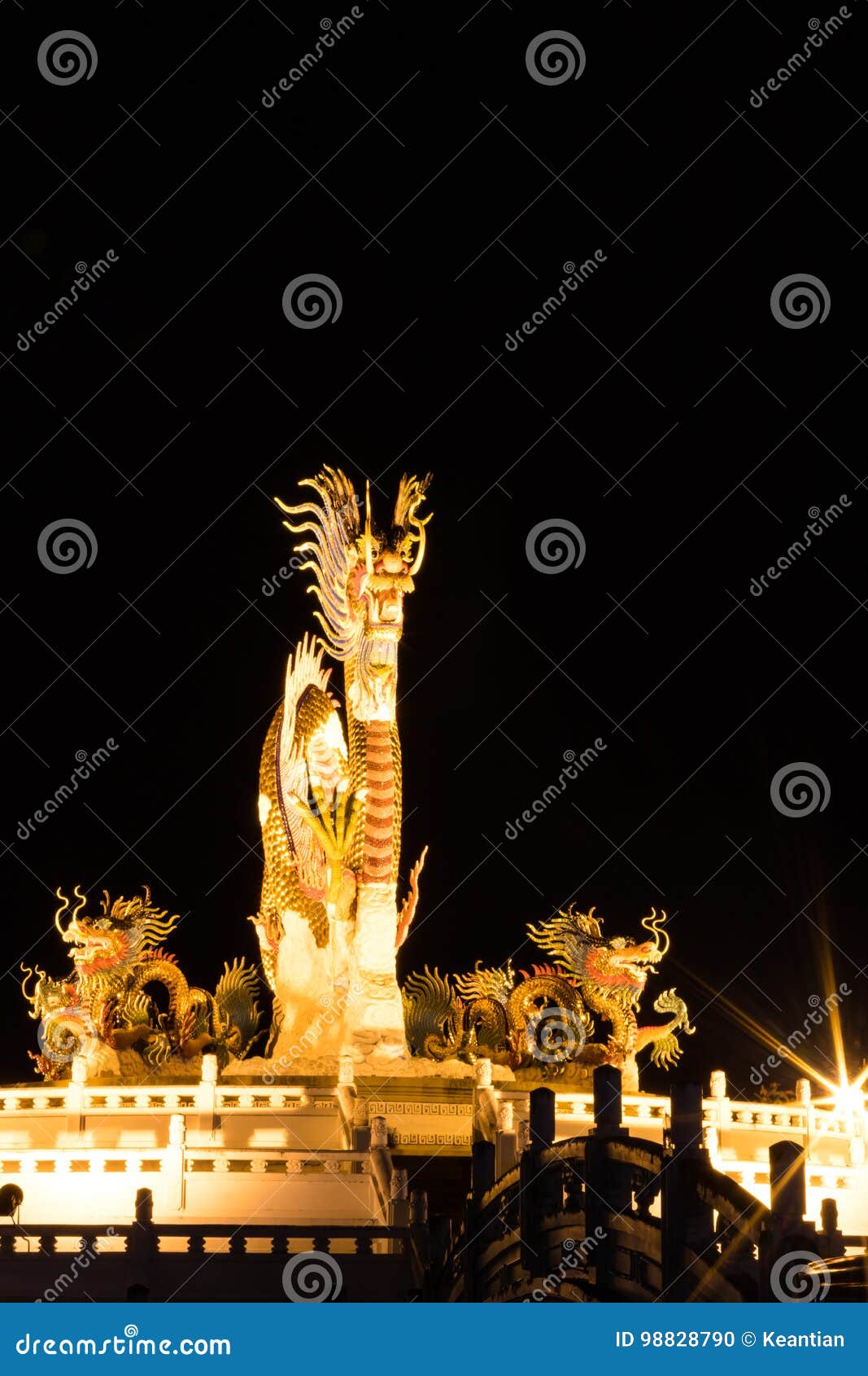 Golden dragon with lights. stock photo. Image of culture - 98828790