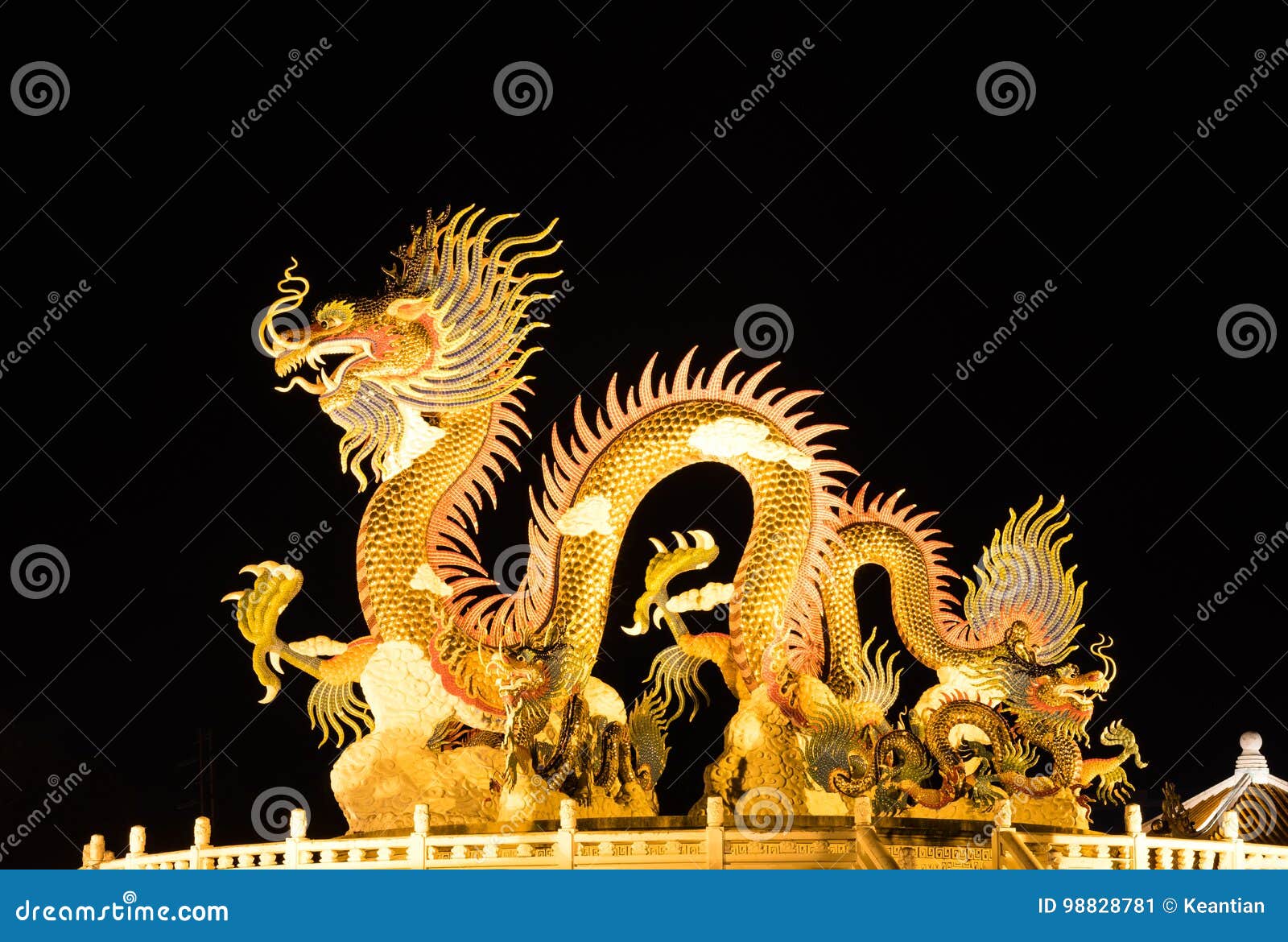 Golden dragon with lights. stock image. Image of celebration - 98828781