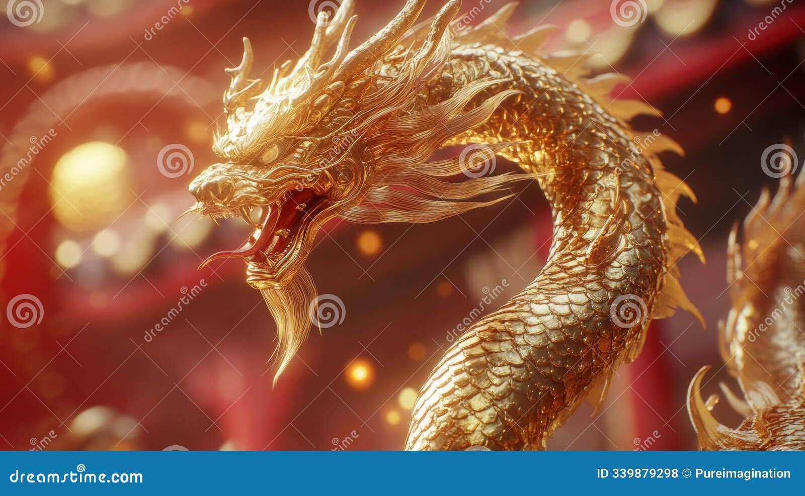Golden Dragon Sculpture with Red and Gold Background Stock Illustration ...
