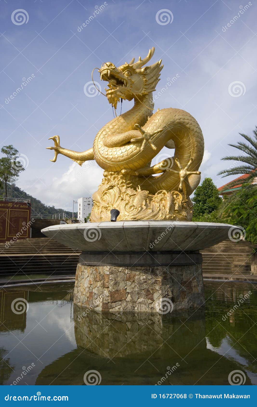 Golden dragon statue stock photo. Image of animal, blue - 16727068