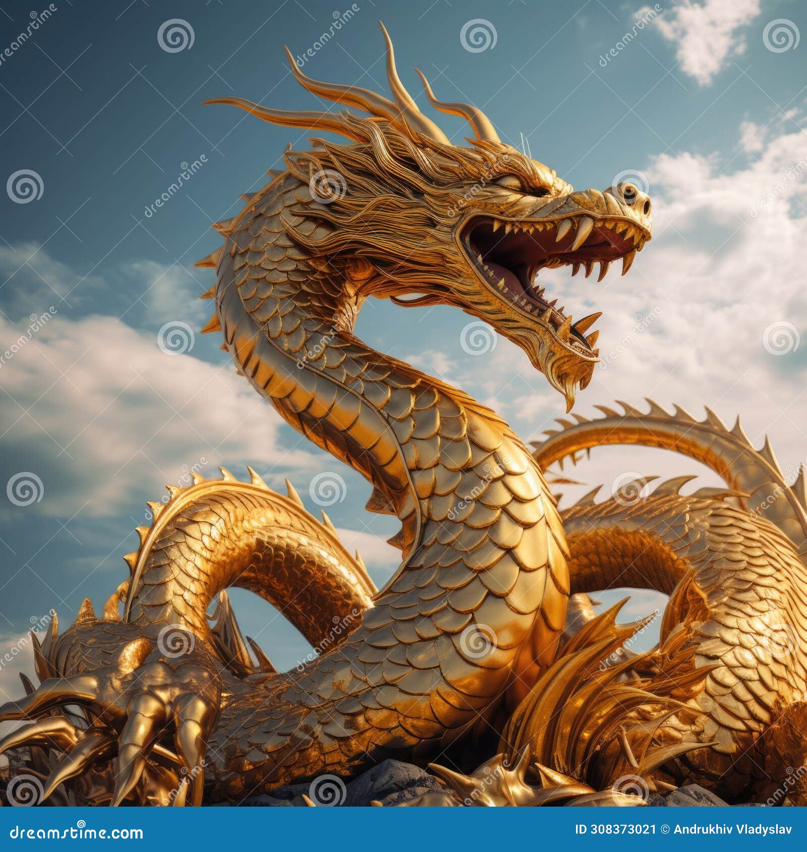 Golden Dragon Statue or the Serpent King Stock Illustration ...