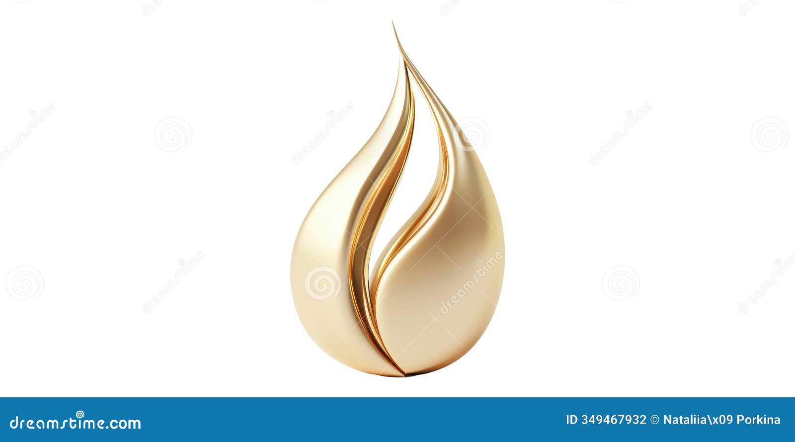Golden Drop Icon with Smooth Curves Isolated on Transparent Background ...