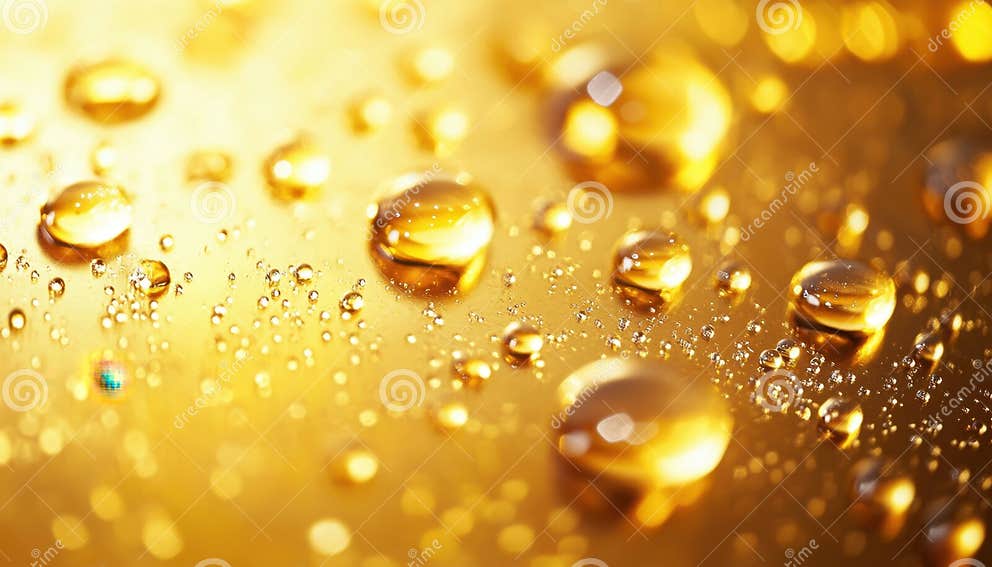 Close-up of Glistening Golden Droplets on a Textured Surface with Soft ...