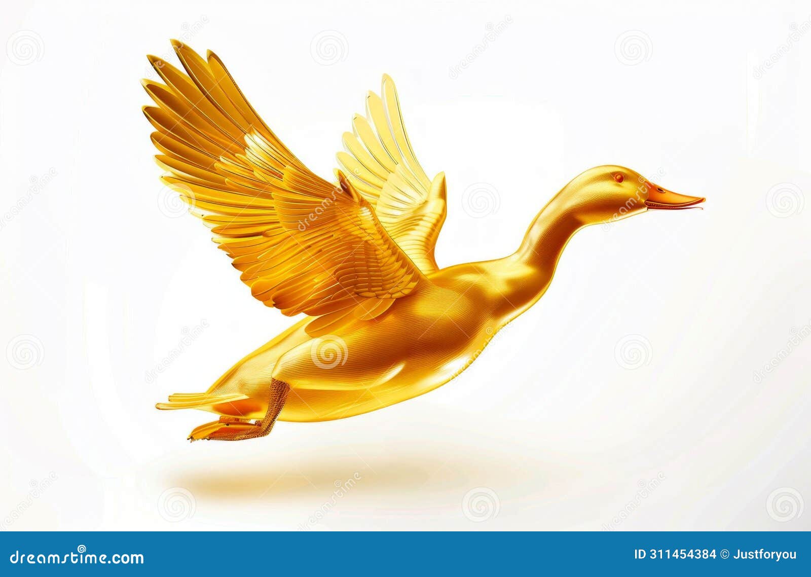 Golden Duck in Flight on a White Background. Generative Ai Stock ...