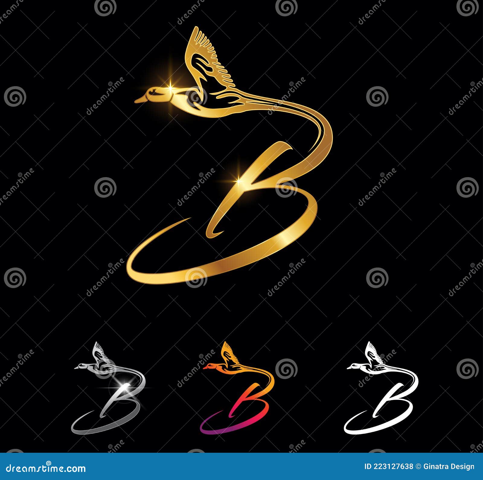 Golden Duck Monogram Initial Letter B Stock Illustration - Illustration ...