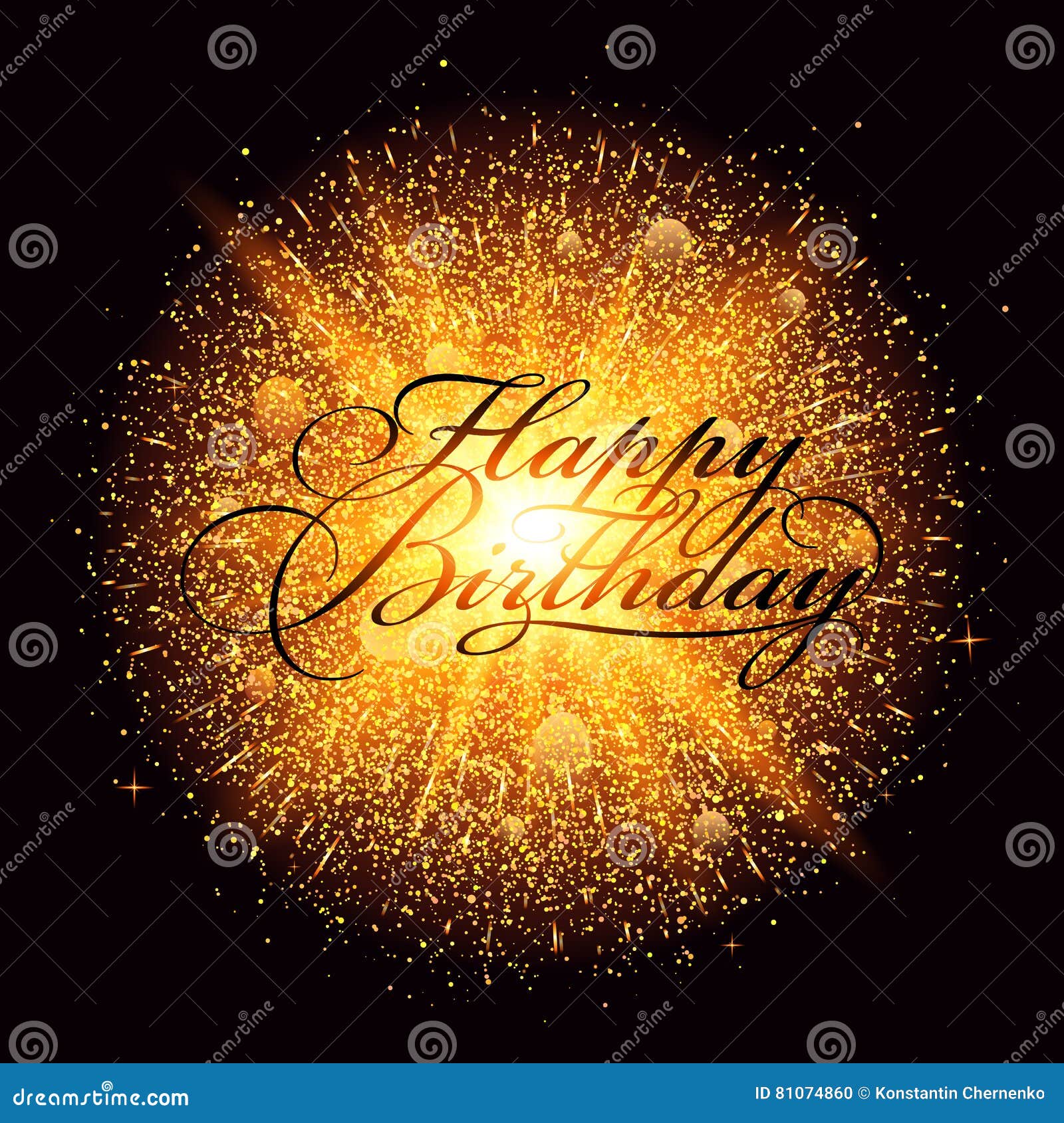Golden Dust Firework Explosion with Happy Birthday Lettering. Stock ...