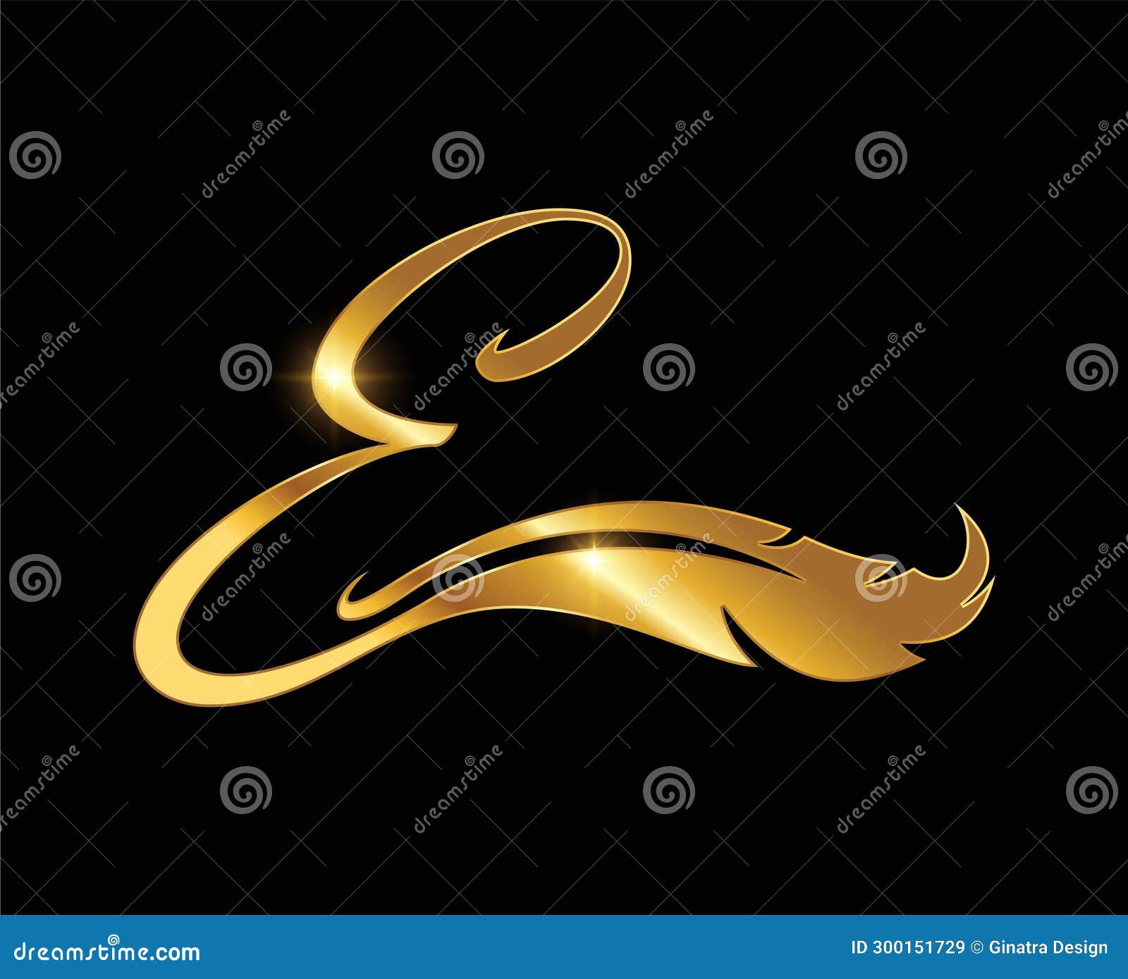 Golden E Monogram Logo with Feather Stock Illustration - Illustration ...