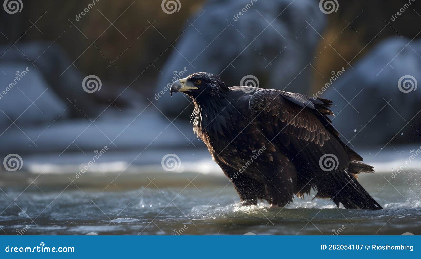Golden Eagle Aquila Chrysaetos Standing in the Shallow Water in the ...