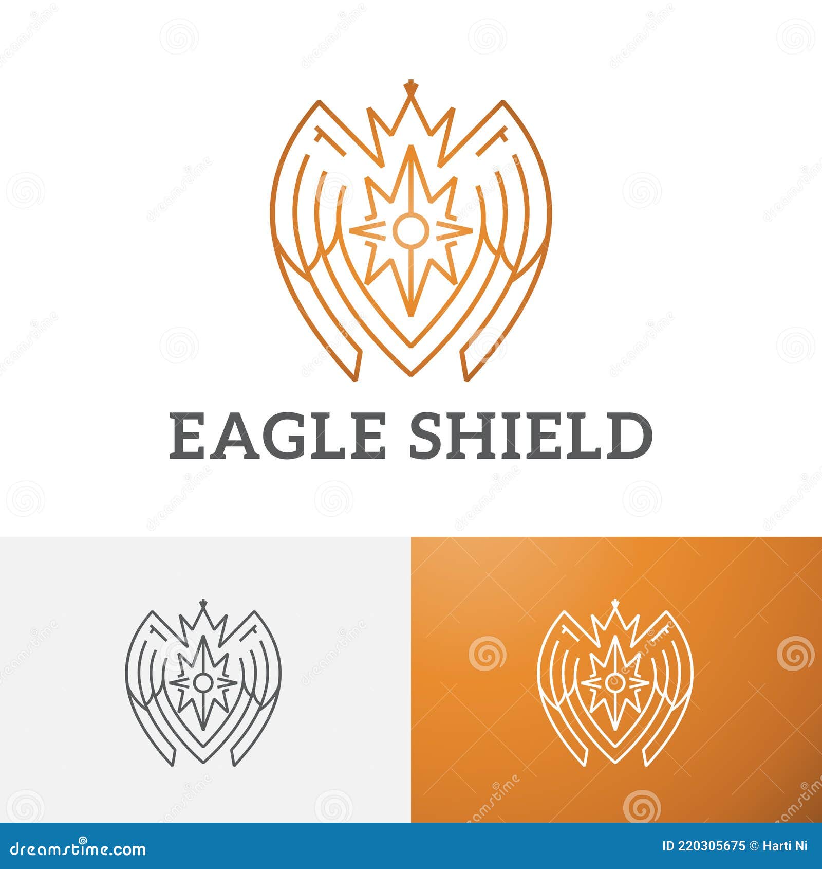 Golden Eagle Falcon Bird Shield Crown Line Logo Symbol Cartoon Vector ...