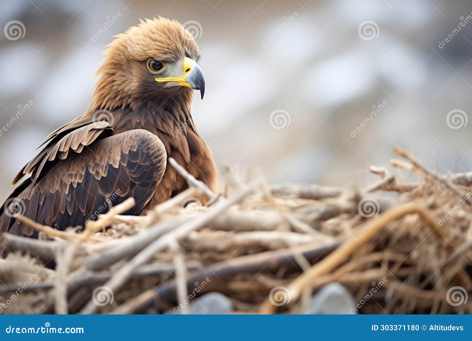 Golden Eagle Perched Near Its Nest with Hatchlings Stock Photo - Image ...