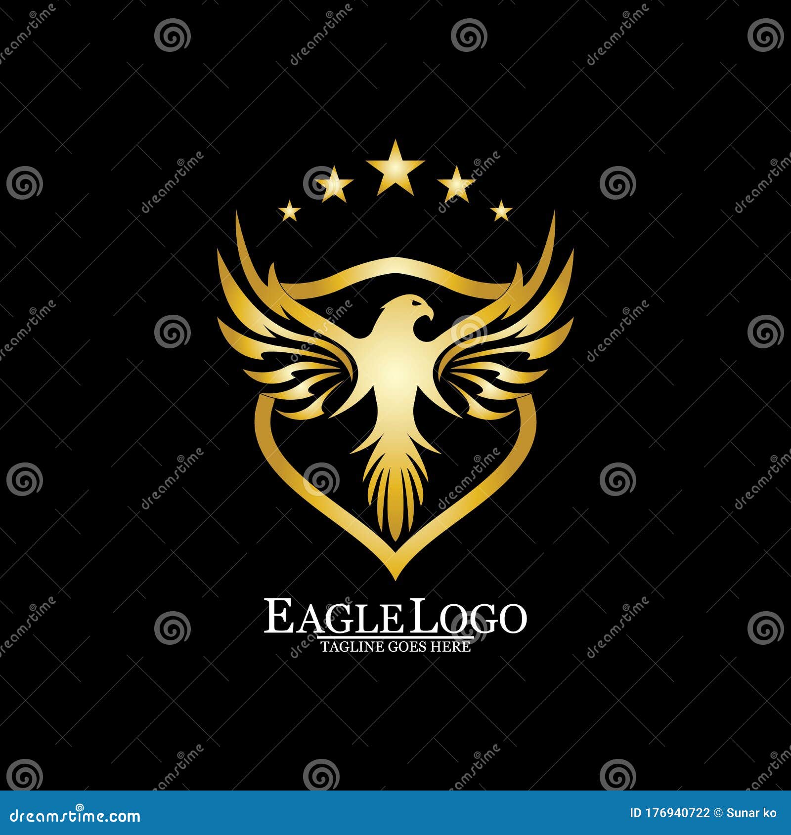 Golden Eagle with Shield Logo Design Stock Vector - Illustration of ...