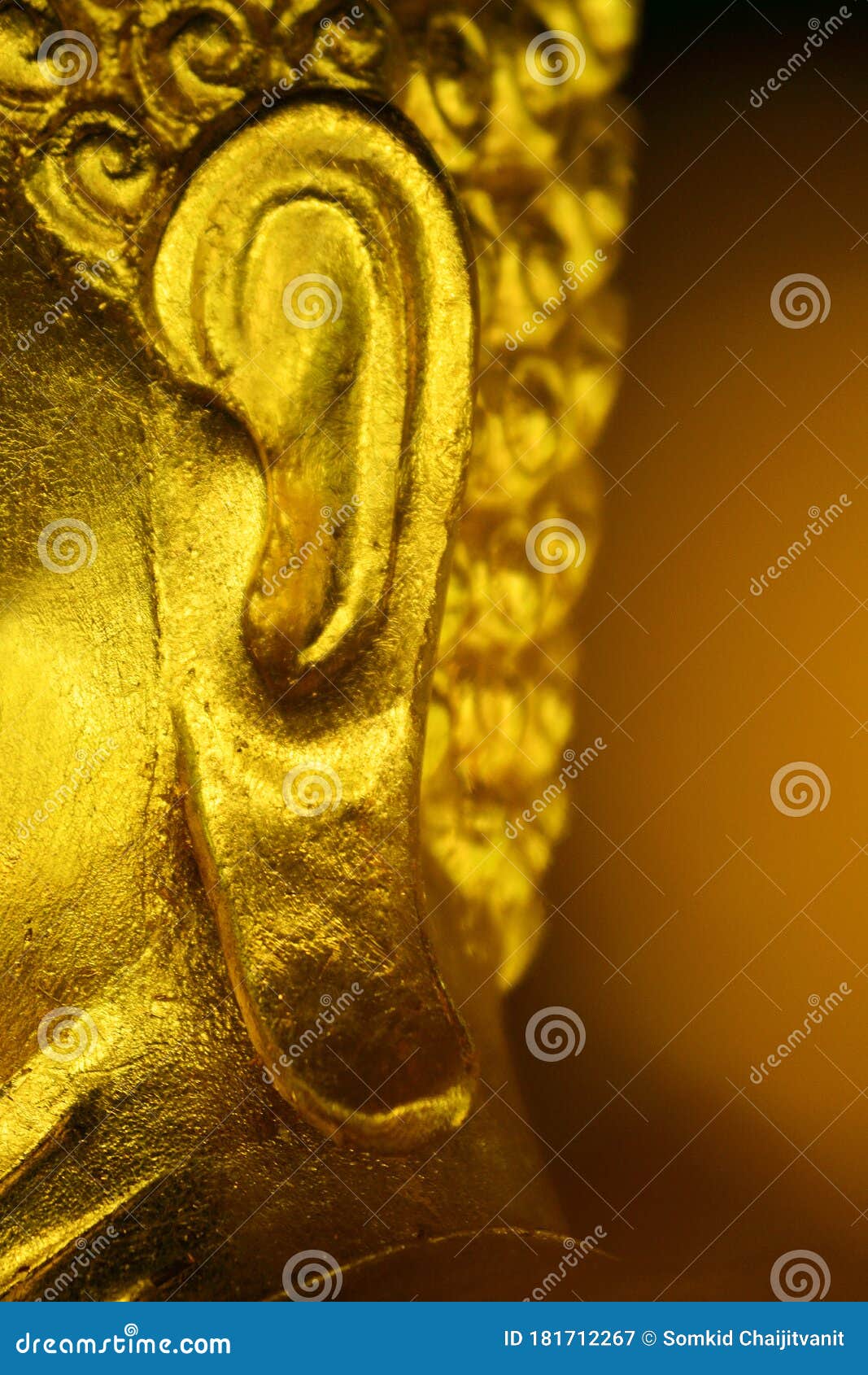 A Close Up Shot of the Golden Buddha Ear Stock Image - Image of ...