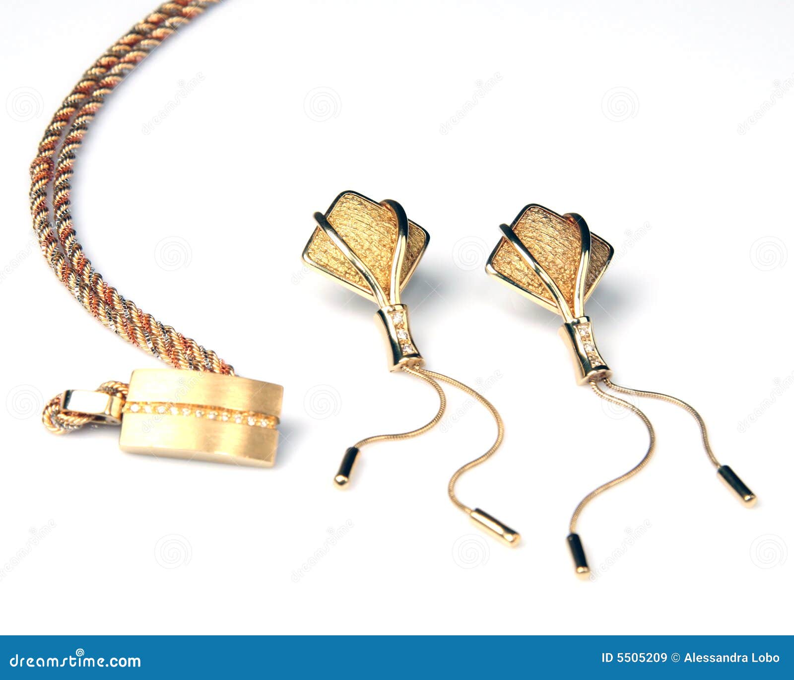 Golden Earrings and Necklace Stock Image - Image of modern, jewelry ...