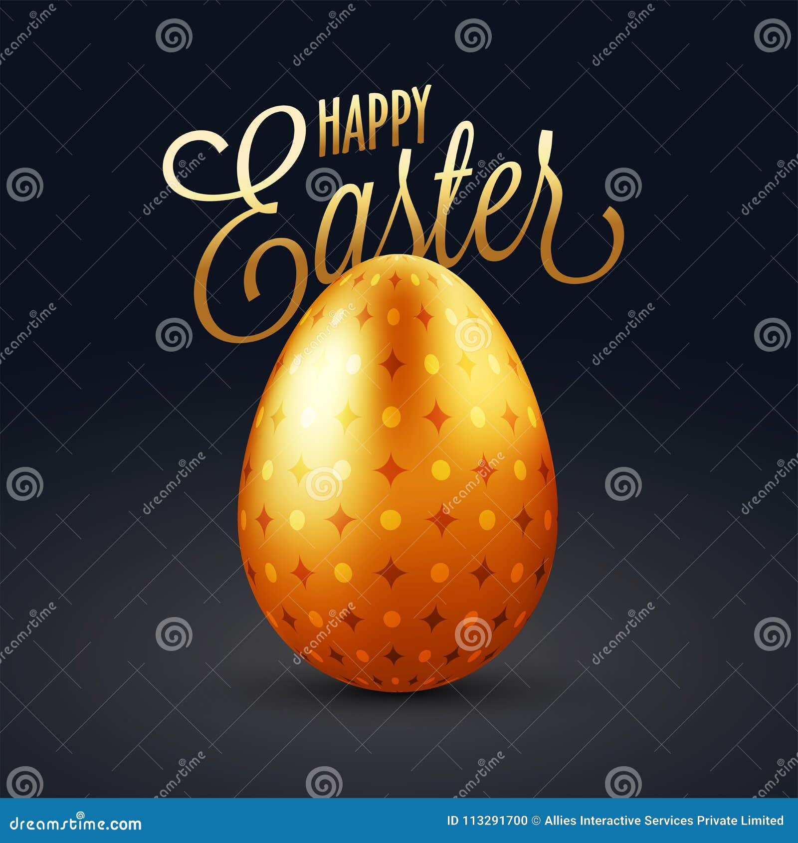 Golden Easter Egg with Text on Blue Background. Stock Illustration ...