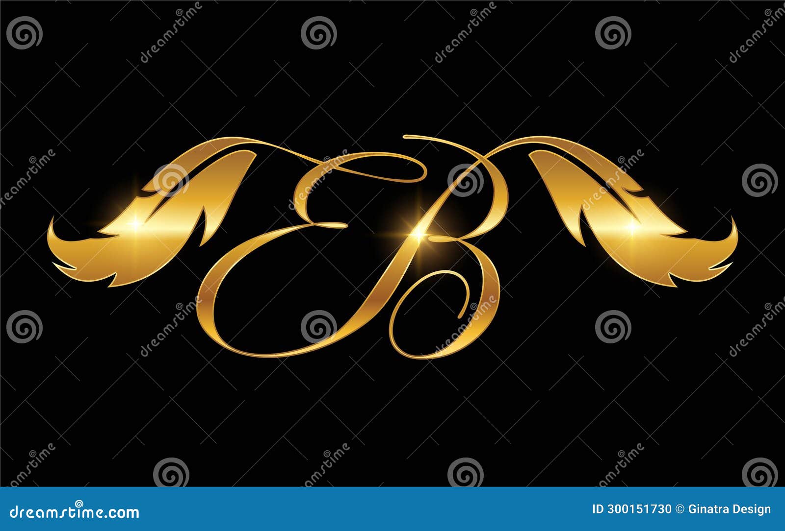 Golden EB Monogram Logo with Feather Stock Illustration - Illustration ...