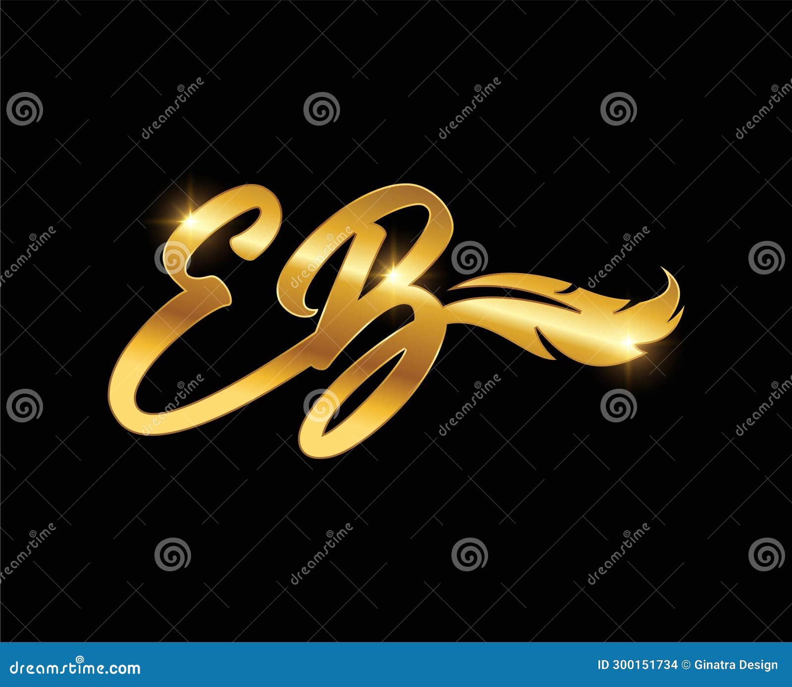 Golden EB Monogram Logo with Feather Stock Illustration - Illustration ...